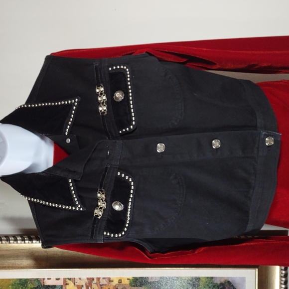 Cach'e | Jackets & Coats | Cache Embellished Black Denim Vest | Poshmark